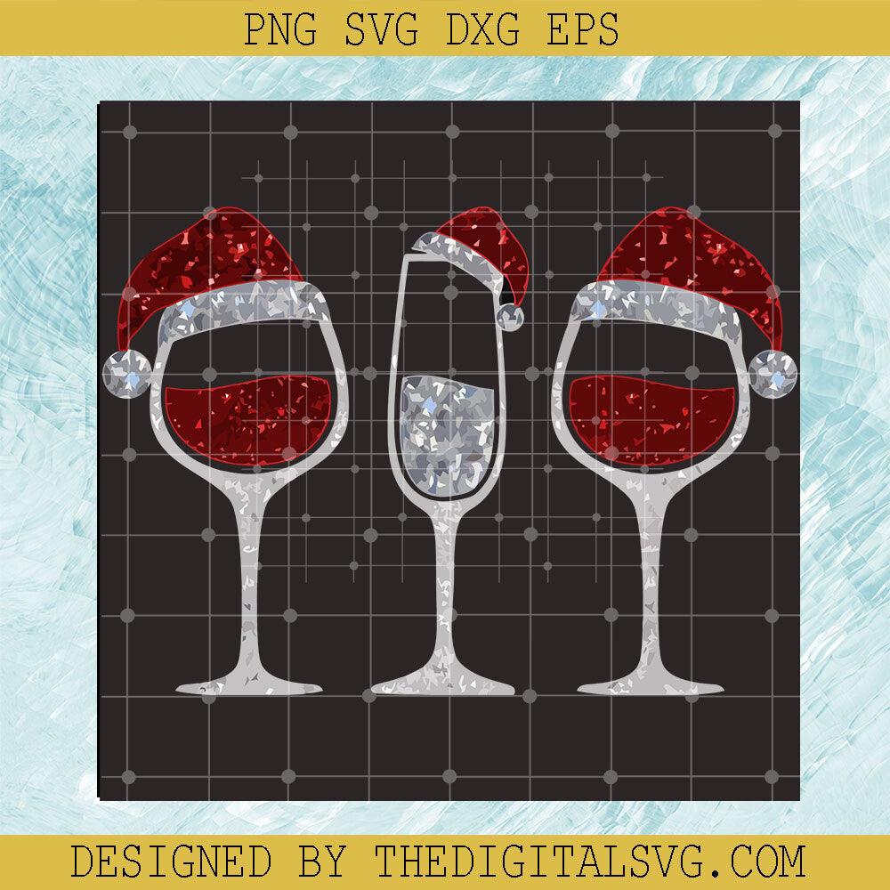 Santa Wine Champagne Glasses SVG, Wine Christmas SVG, Wine Santa Hat ...