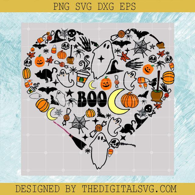 Halloween Doodle Heart SVG, Boo Ghost Pumpkin SVG, Heart Boo Halloween ...