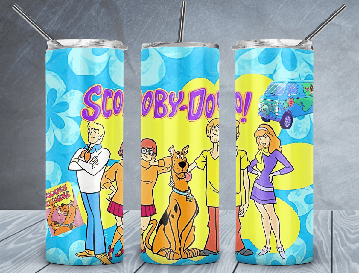 Scooby Doo Tumbler Wrap PNG, Blue Flower Background 20oz Skinny Tumbler ...